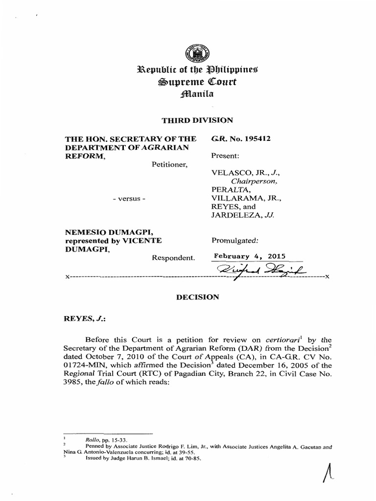 DAR Secretary vs. Dumagpi Land Case | PDF | Leasehold Estate | Lease