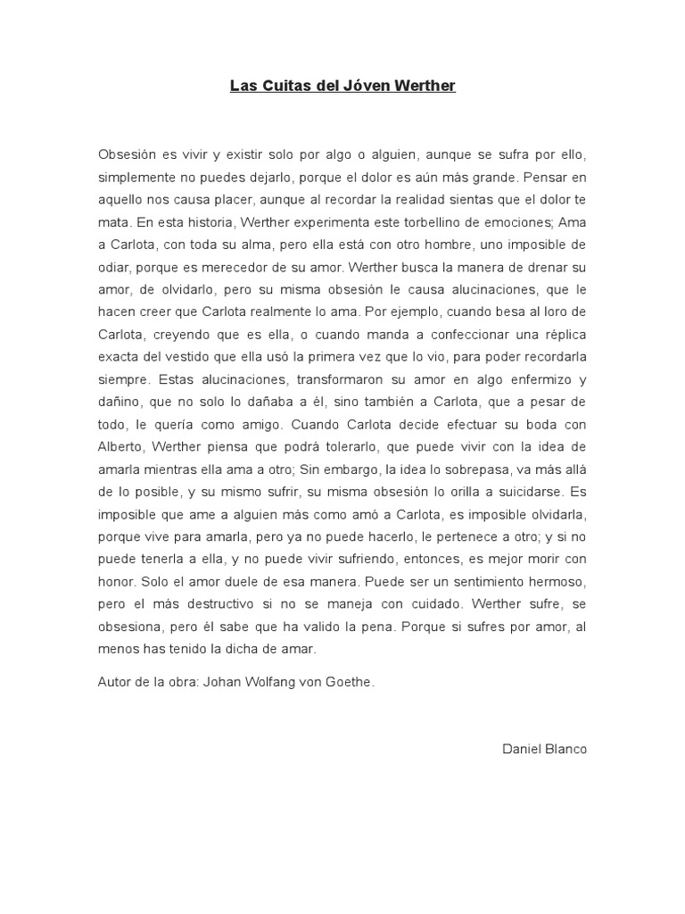 Las Cuitas Del Jóven Werther ENSAYO | PDF
