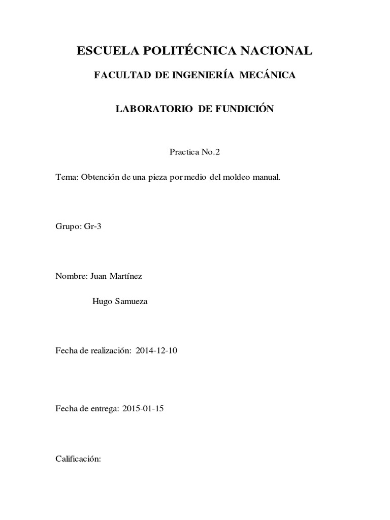 Informe No.2 Practica de Moldeo | PDF | Aluminio | Rieles