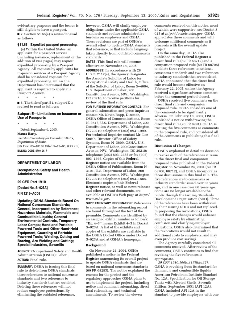 Updates to OSHA Standards and Passport Processing | PDF | Occupational ...