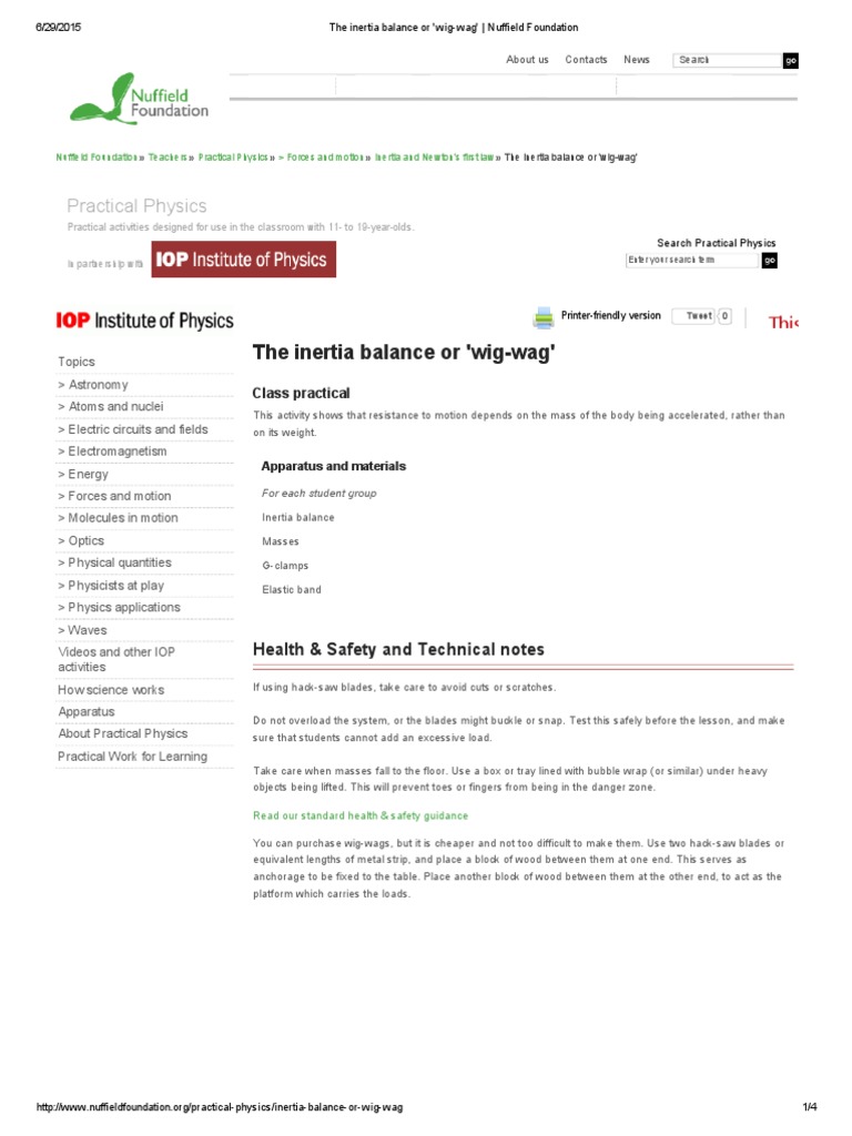 The Inertia Balance or 'Wig-Wag' - Nuffield Foundation | PDF | Inertia ...