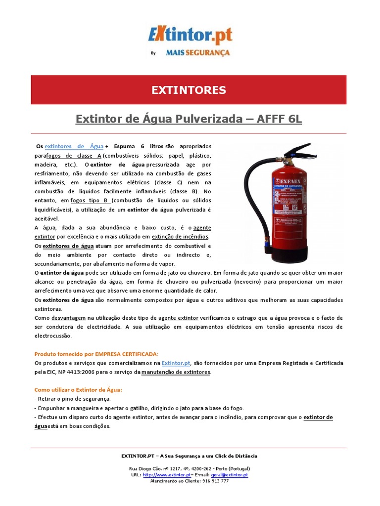 Ficha Tecnica Extintor Afff 6l | PDF | Chuveiro | Combustão