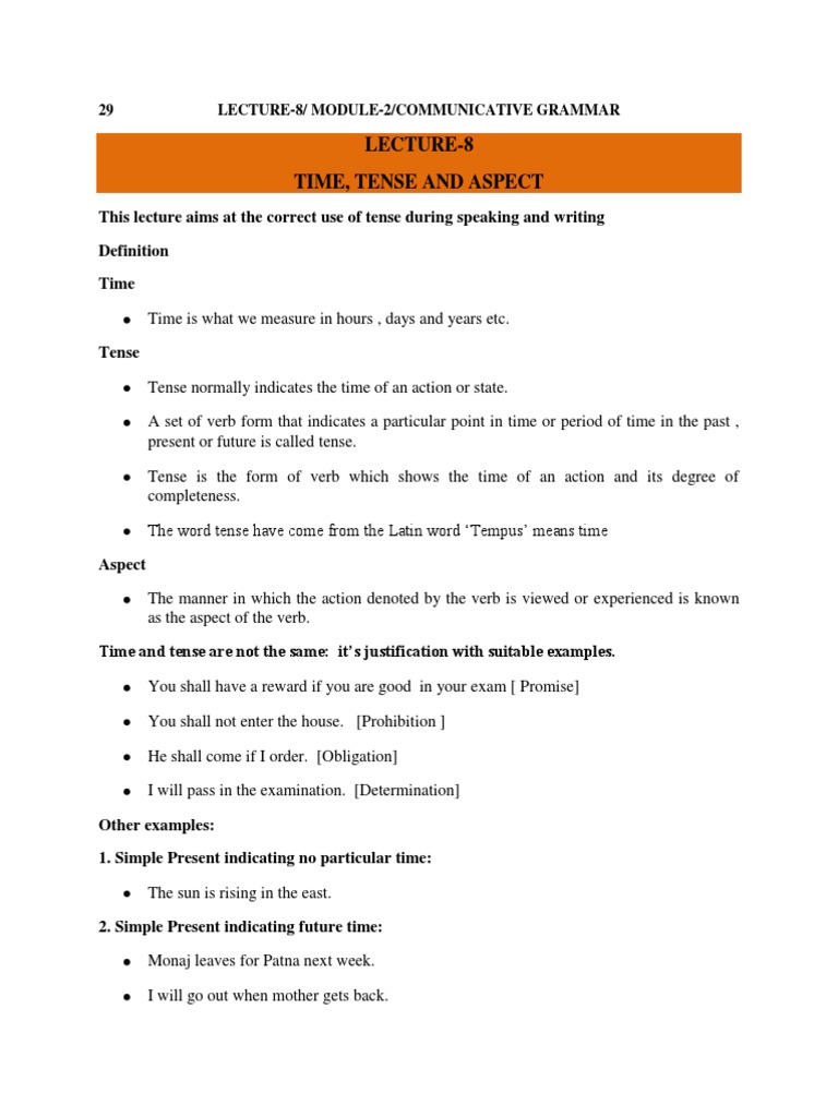 Time Tense Aspect | PDF | Grammatical Tense | Perfect (Grammar)
