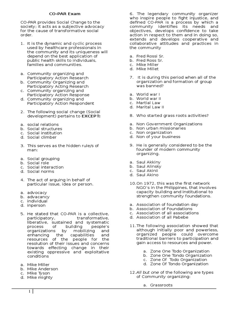 COPAR exam Finale.docx | Community Organizing | Preventive Healthcare