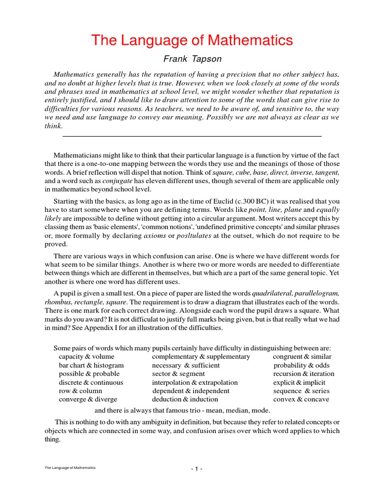 The Language of Mathematics: Frank Tapson | Download Free PDF | Axiom ...