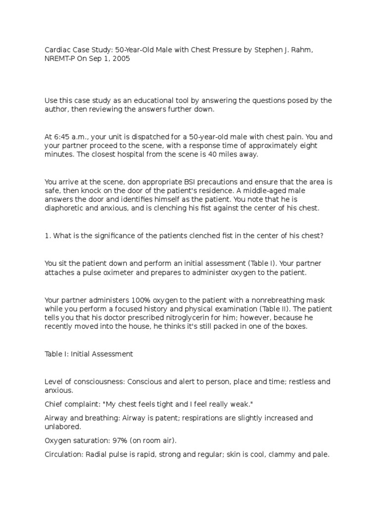 Cardiac Case Study | PDF | Angina Pectoris | Coronary Circulation