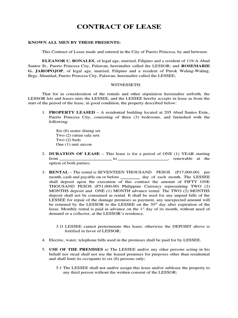 Contract of Lease - House | PDF | Lease | Real Property Law