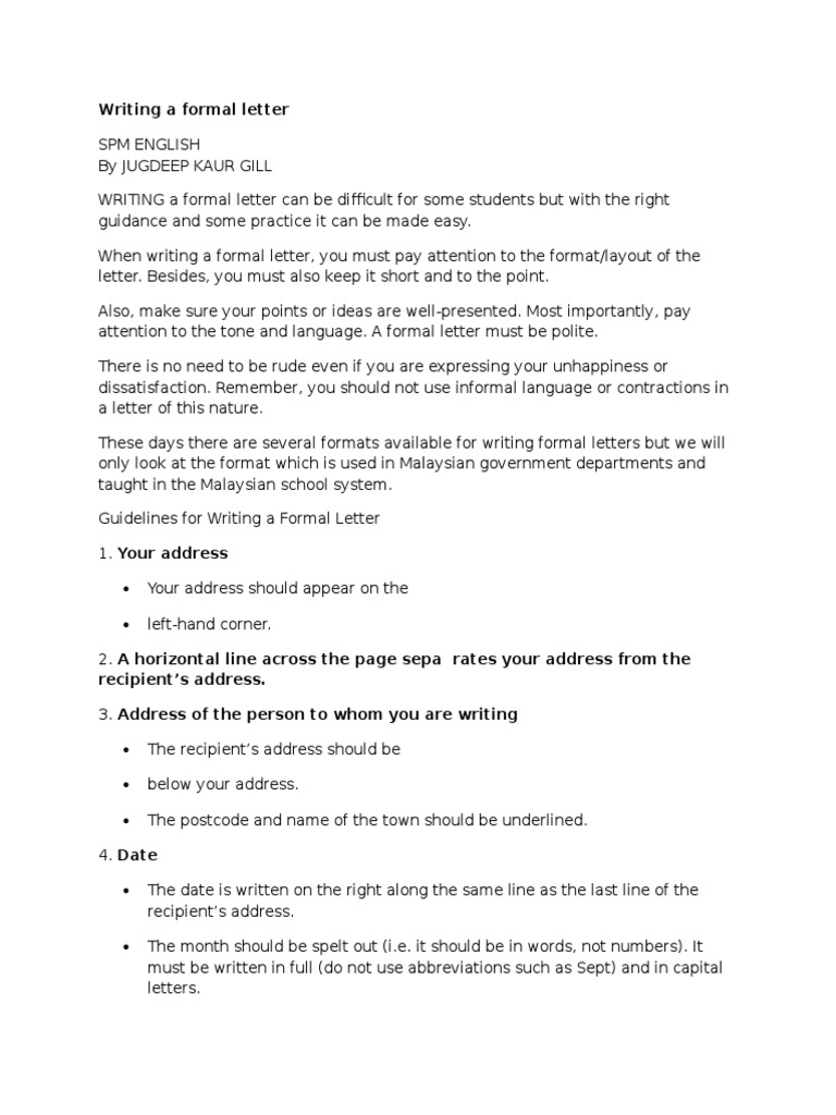 Writing A Formal Letter | PDF | Homework | Teachers