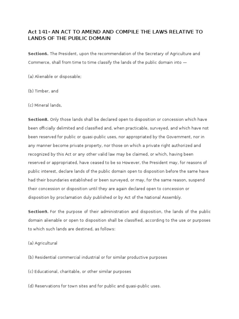 Act 141-An Act To Amend and Compile The Laws Relative To Lands of The ...