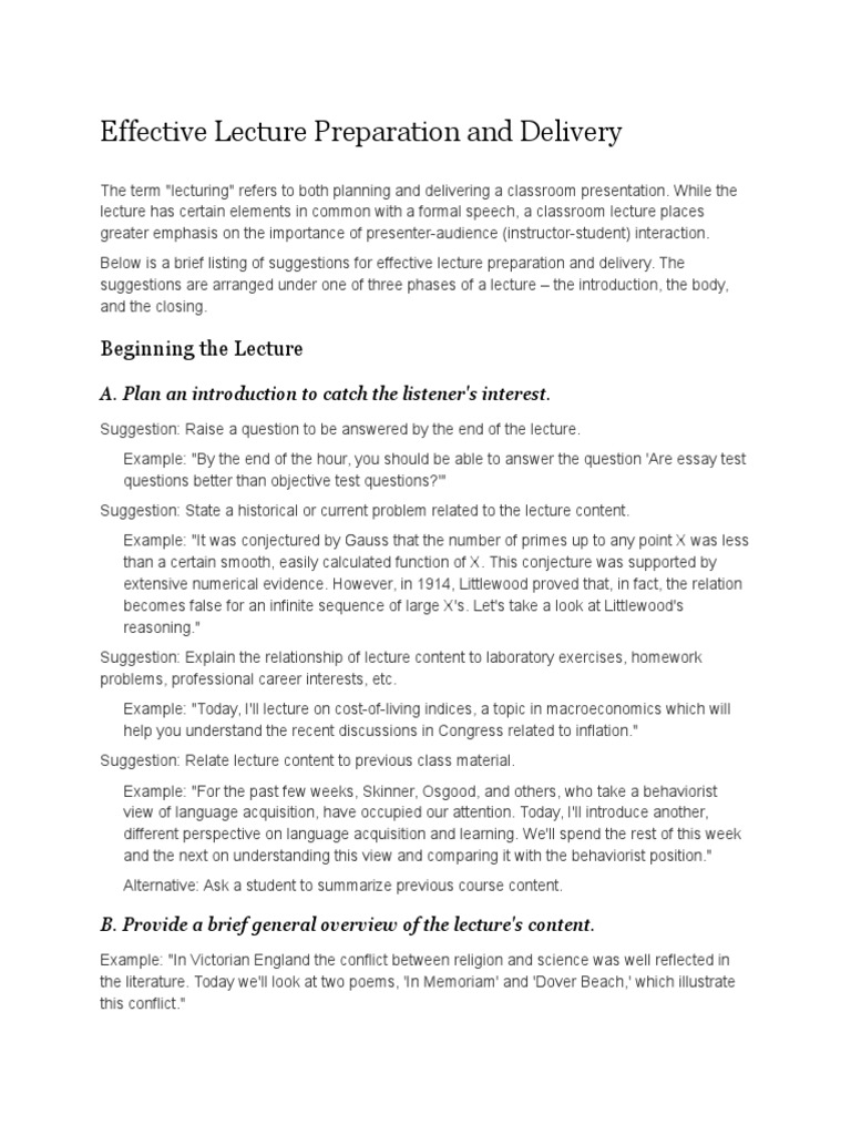 Effective Lecture Preparation and Delivery | Lecture | Educational ...