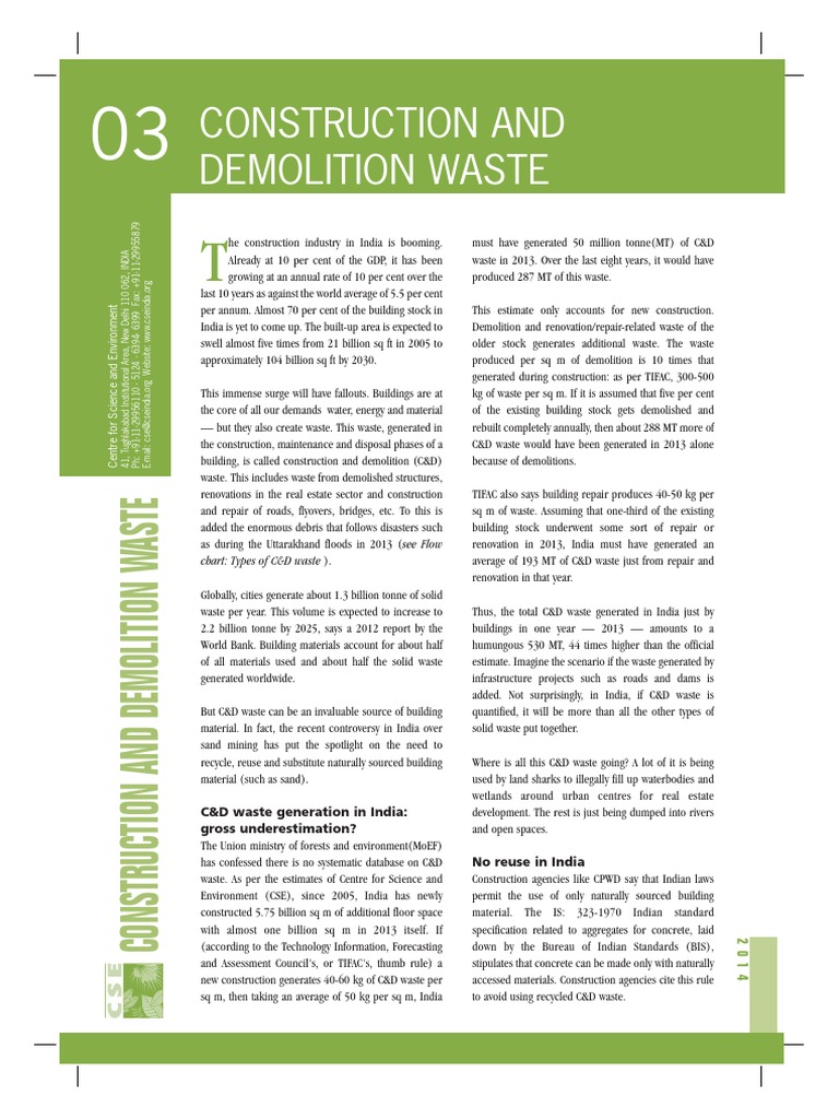 Construction and Demolition Waste | PDF | Recycling | Waste Management