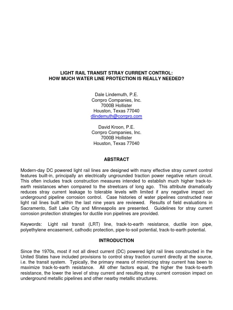 Water Line Stray Current Control | Download Free PDF | Light Rail ...