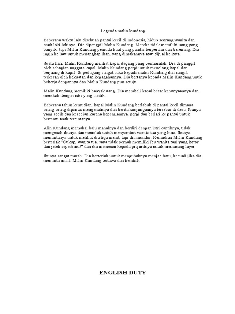 Legenda Malin Kundang | PDF | Perjalanan | Puisi