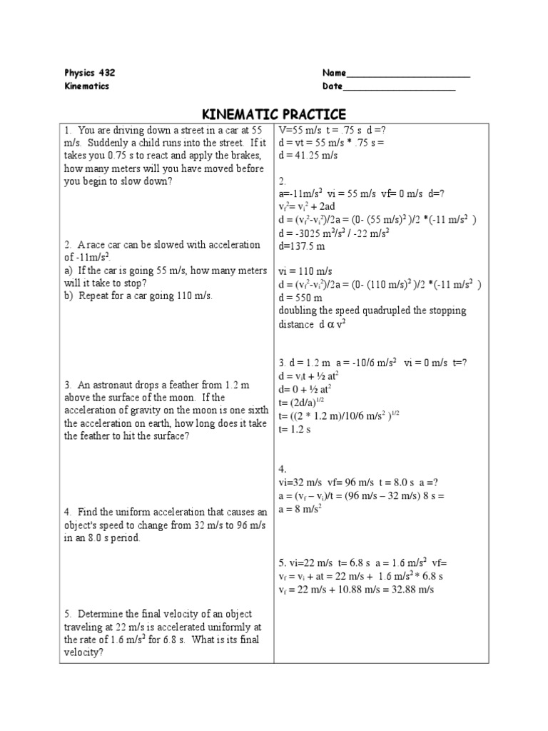 Key Kinematic Practice | PDF
