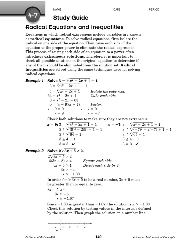 4 7 Radical Equations and Inequalities | PDF