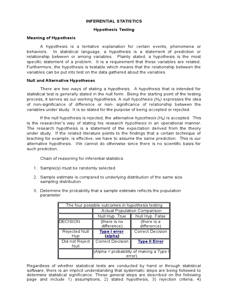 Inferential Statistics | PDF | Statistical Hypothesis Testing ...