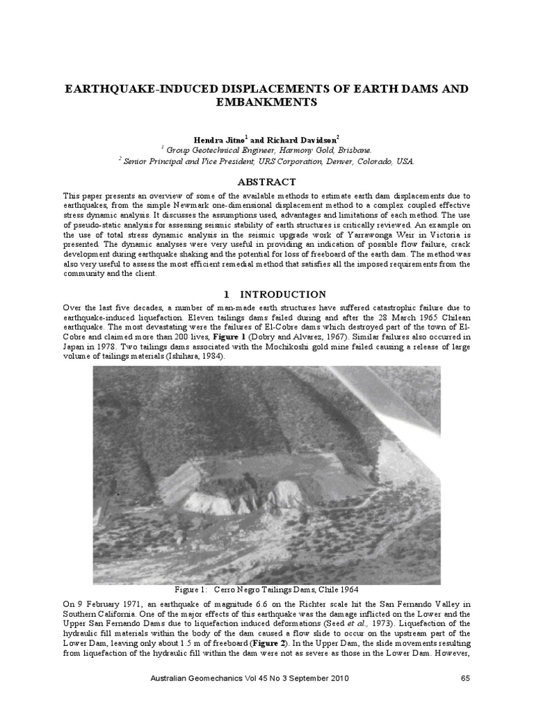 Earthquake-Induced Displacements of Earth Dams and Embankments | PDF ...