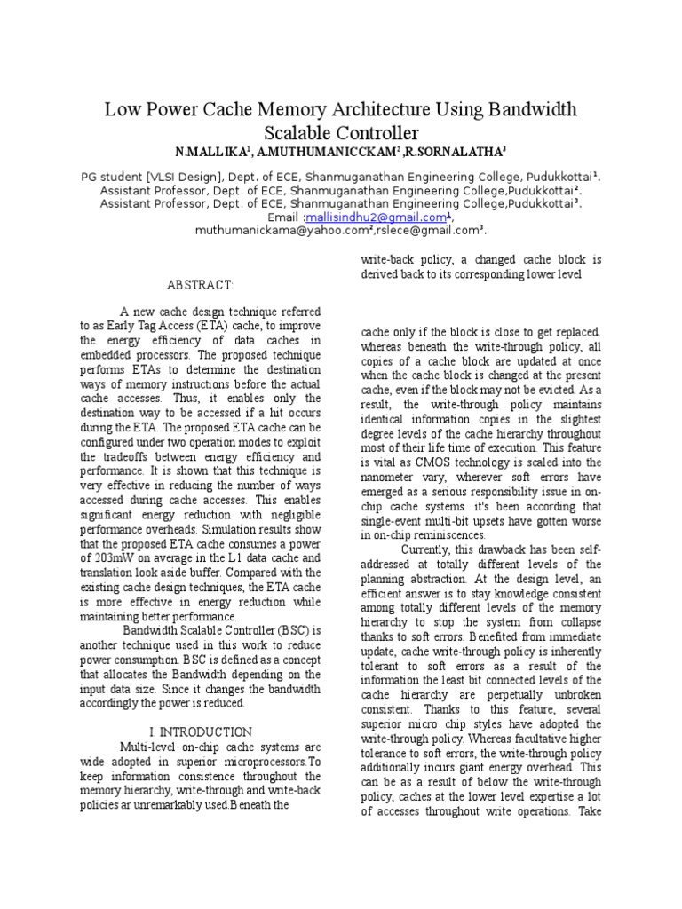 Low Power Cache Memory Architecture Using Bandwidth Scalable Controller | PDF | Cpu Cache ...