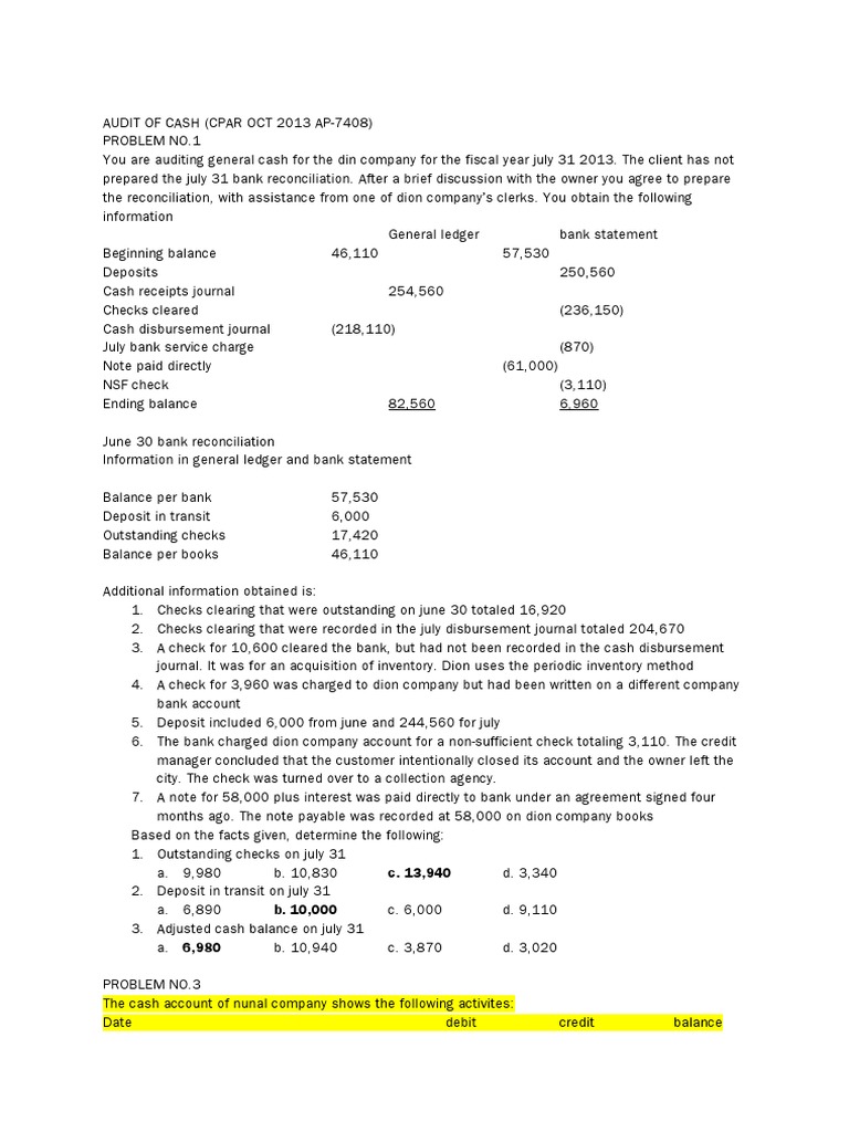 Audit of Cash | Cheque | Debits And Credits