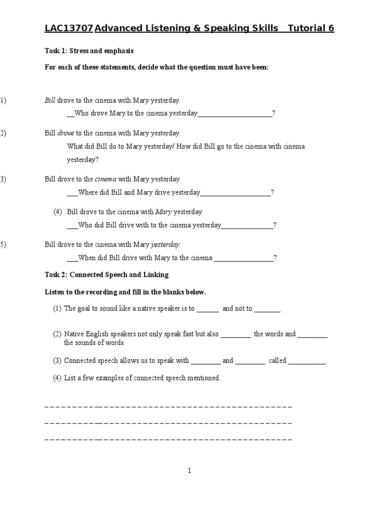LAC13707 Advanced Listening & Speaking Skills Tutorial 6: Bill Drove To ...