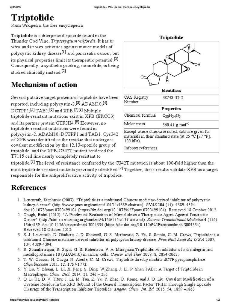 Triptolide - Wikipedia, The Free Encyclopedia | Medicinal Chemistry ...