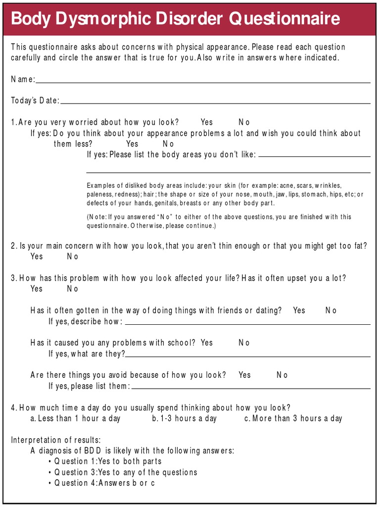 BDDQ | PDF | Diagnostic And Statistical Manual Of Mental Disorders ...
