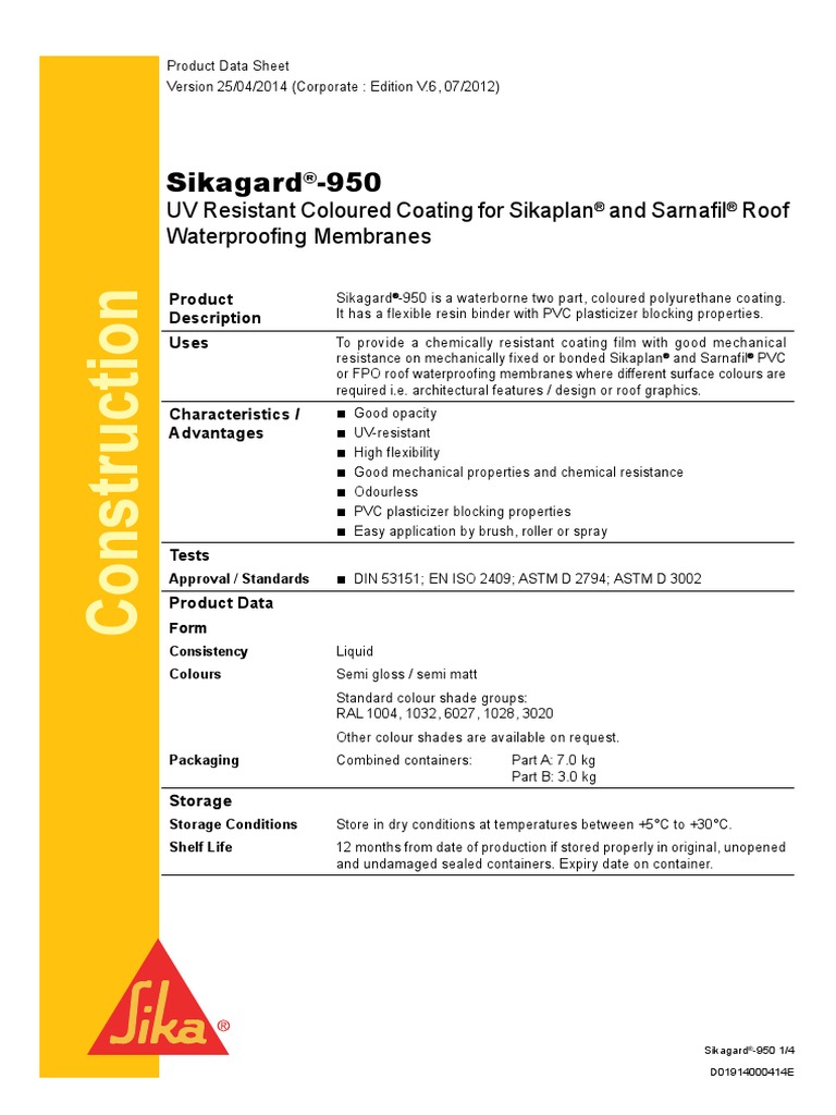 Sika PDS E Sikagard-950 | PDF | Industrial Processes | Chemistry