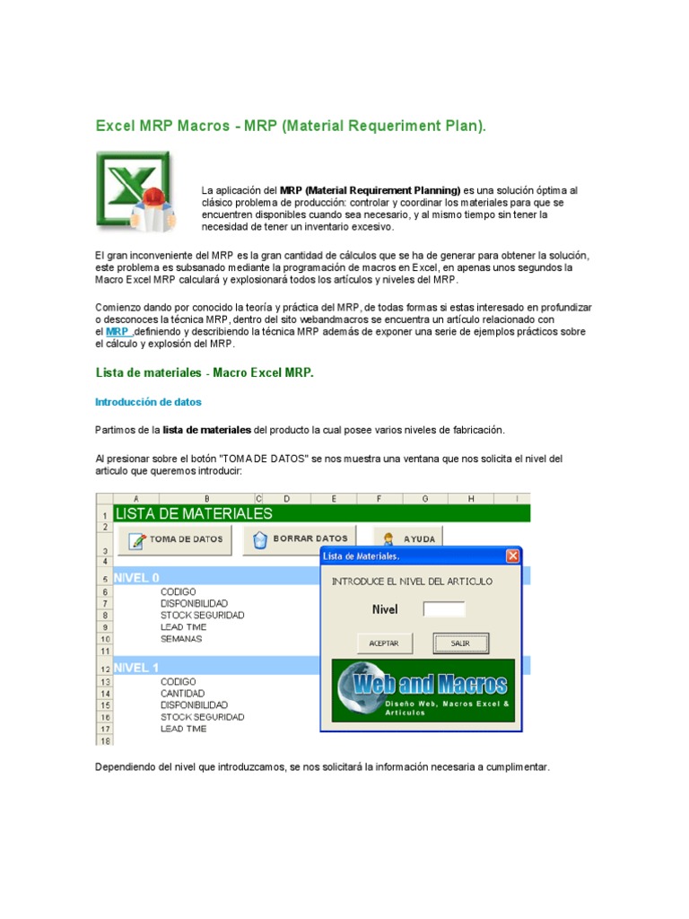 Excel MRP Macros | PDF | Macro (informática) | Microsoft Excel