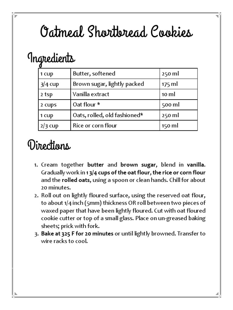 Oatmeal Shortbread Cookie Recipe | PDF | Cooking, Food & Wine