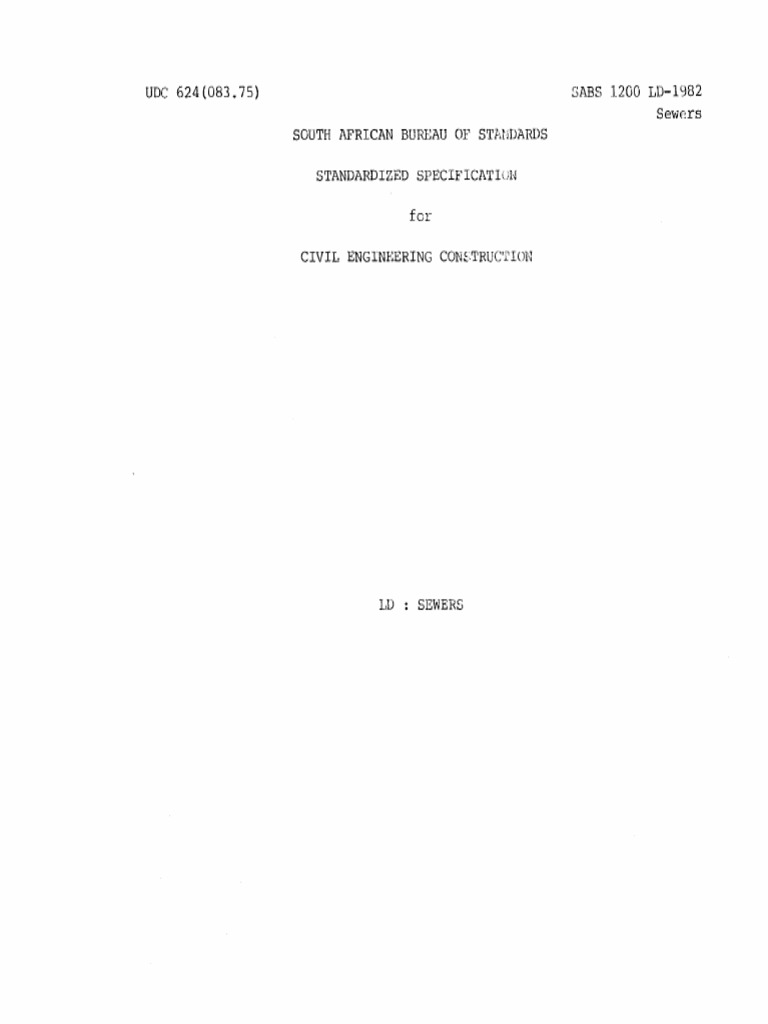 Specification for Sewer Construction in South Africa: SABS 1200 LD-1982 ...