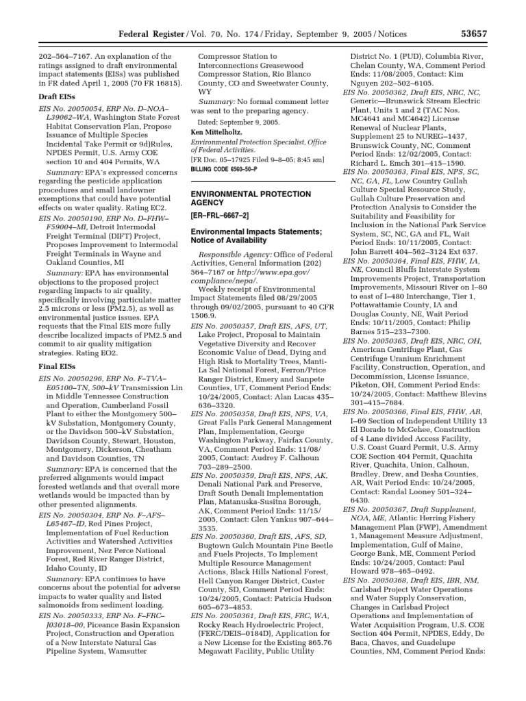 Notice: Environmental Statements Availability, Etc.: Agency Statements ...