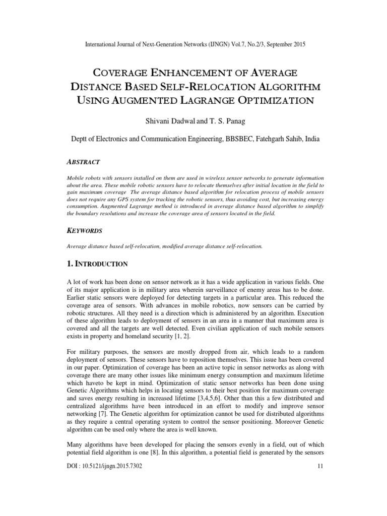 Coverage Enhancement Of Average Distance Based Self Relocation Algorithm Using Augmented
