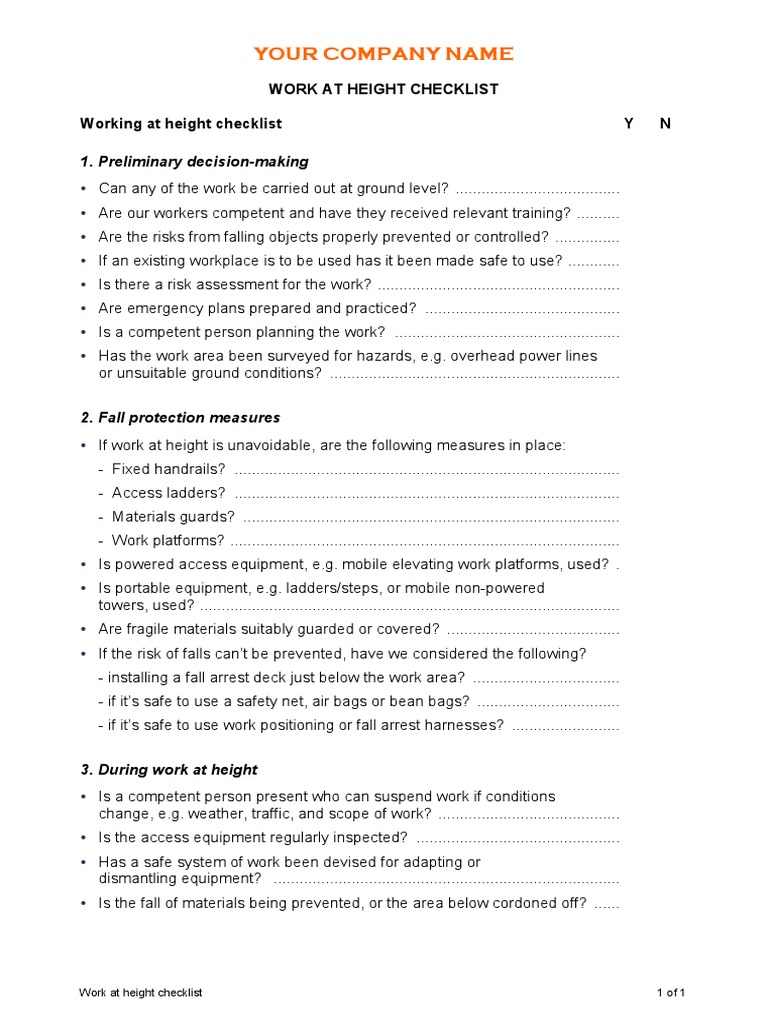 Work at Height Checklist PDF | PDF