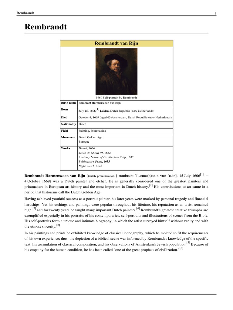 Rembrandt van Rijn: Life and Art | PDF | Rembrandt | Paintings
