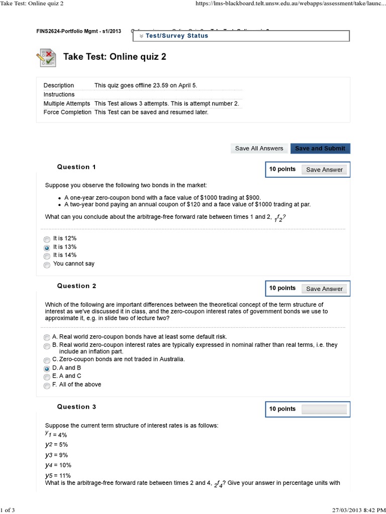 Bond Quiz for Finance Students | PDF | Arbitrage | Bonds (Finance)