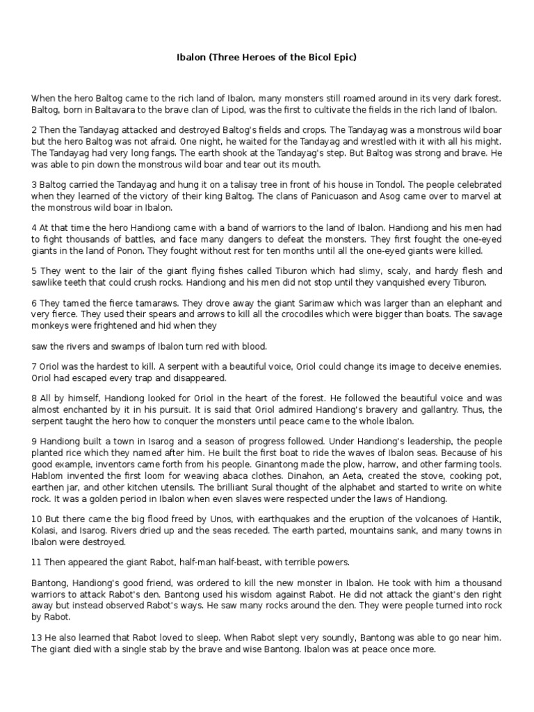 Ibalon (Three Heroes of The Bicol Epic) | PDF