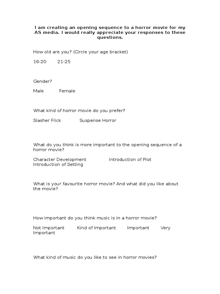 Horror Movie Opening Sequence Survey | PDF | Games & Activities | Art