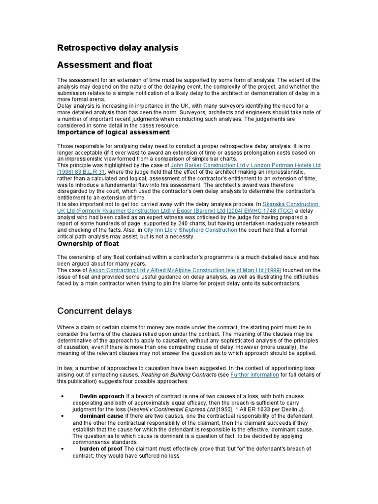 Retrospective Delay Analysis Guide | PDF | Causation (Law) | Damages
