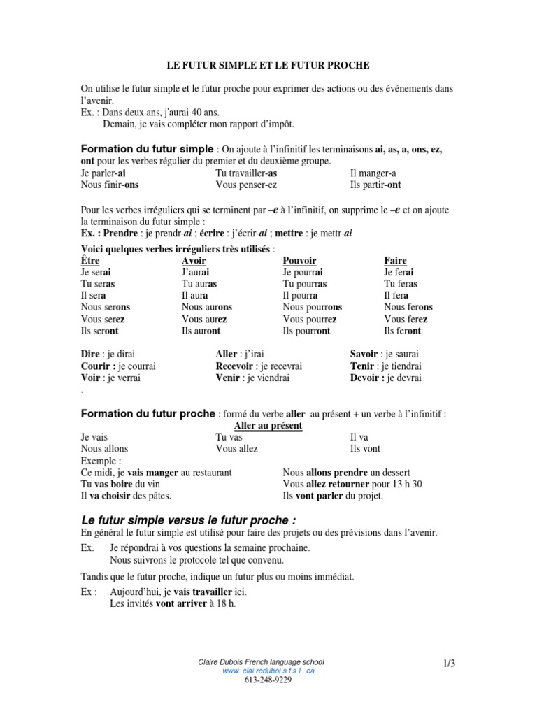 Futur Simple et Futur Proche en Français | PDF | Verbe | Langues