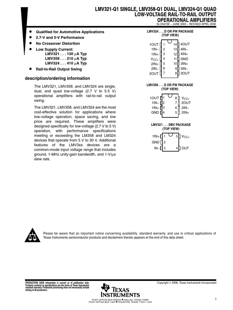 LMV358 PDF | PDF | Operational Amplifier | Amplifier