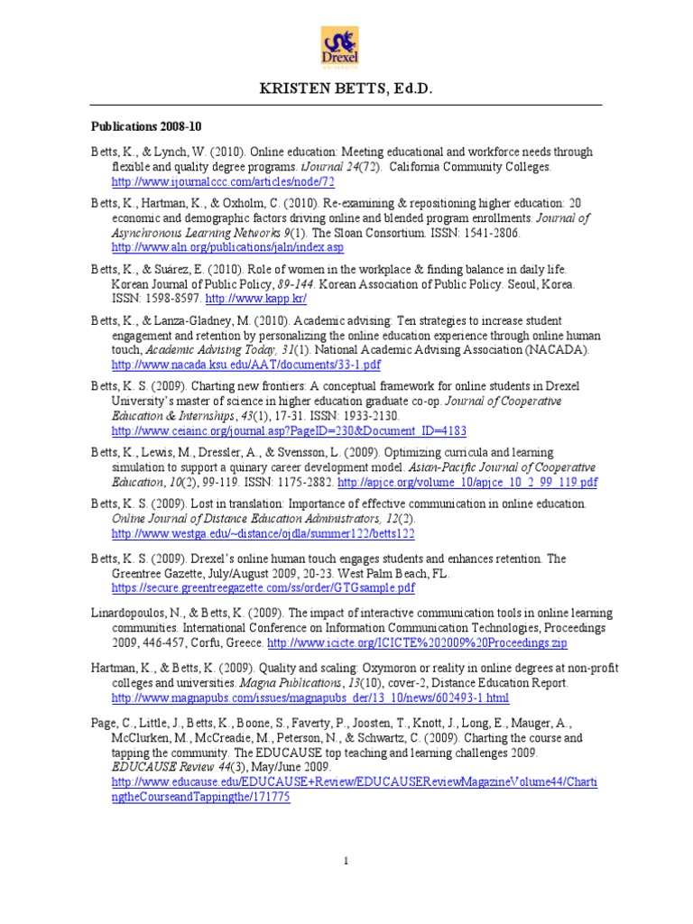 Kristen Betts References | PDF | Educational Technology | Distance ...
