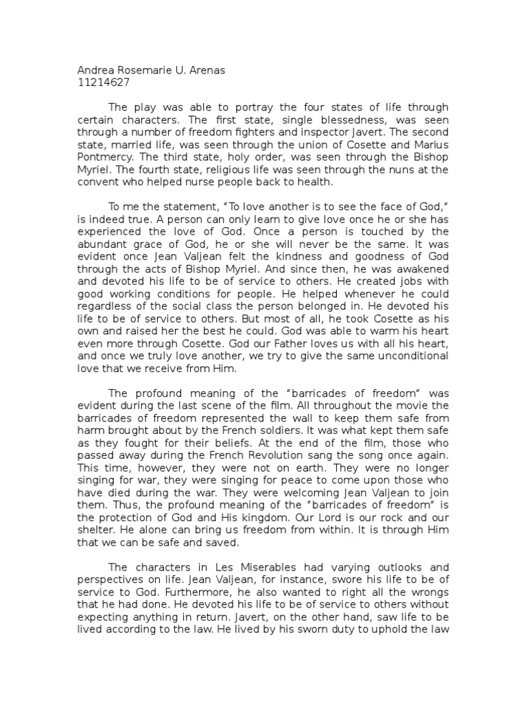 Les Miserables Reflection Writing | PDF | Cosette | Les Misérables