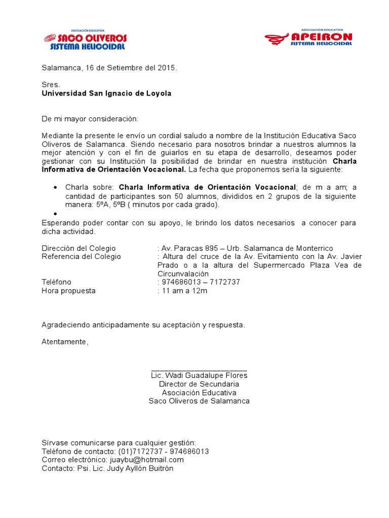 Modelo de Solicitud Charlas