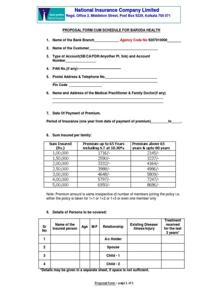 Bank of Baroda Health Insurance Form | PDF | Insurance | Business Law