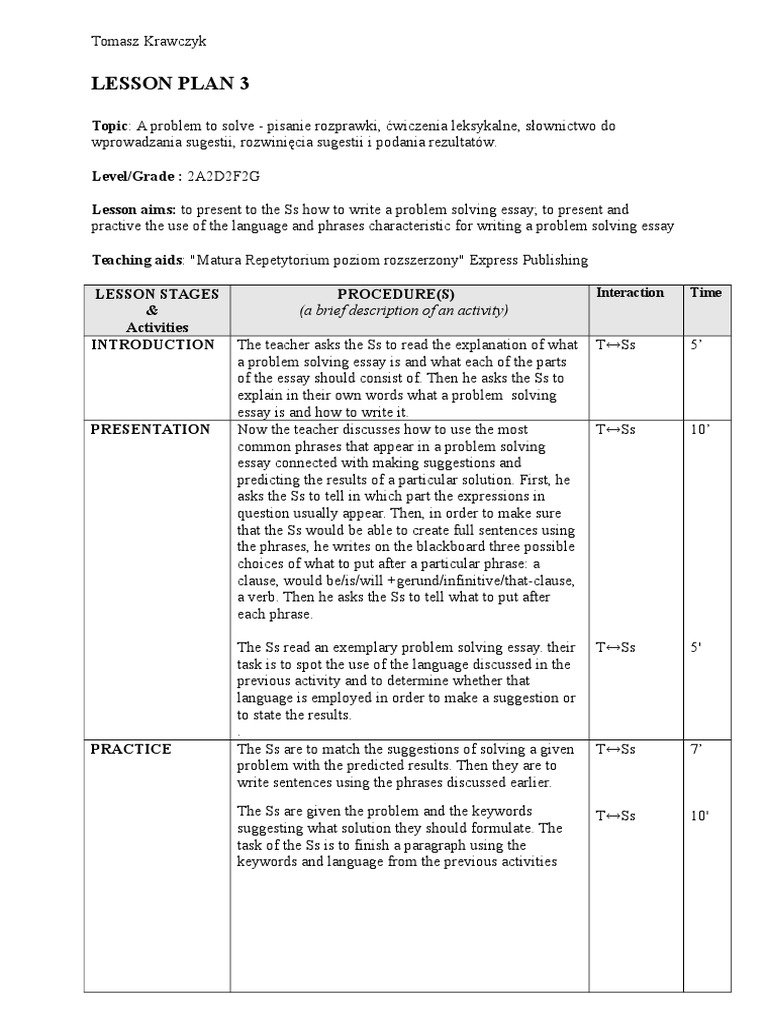 Lesson Plan 3: (A Brief Description of An Activity) | PDF | Phrase | Essays