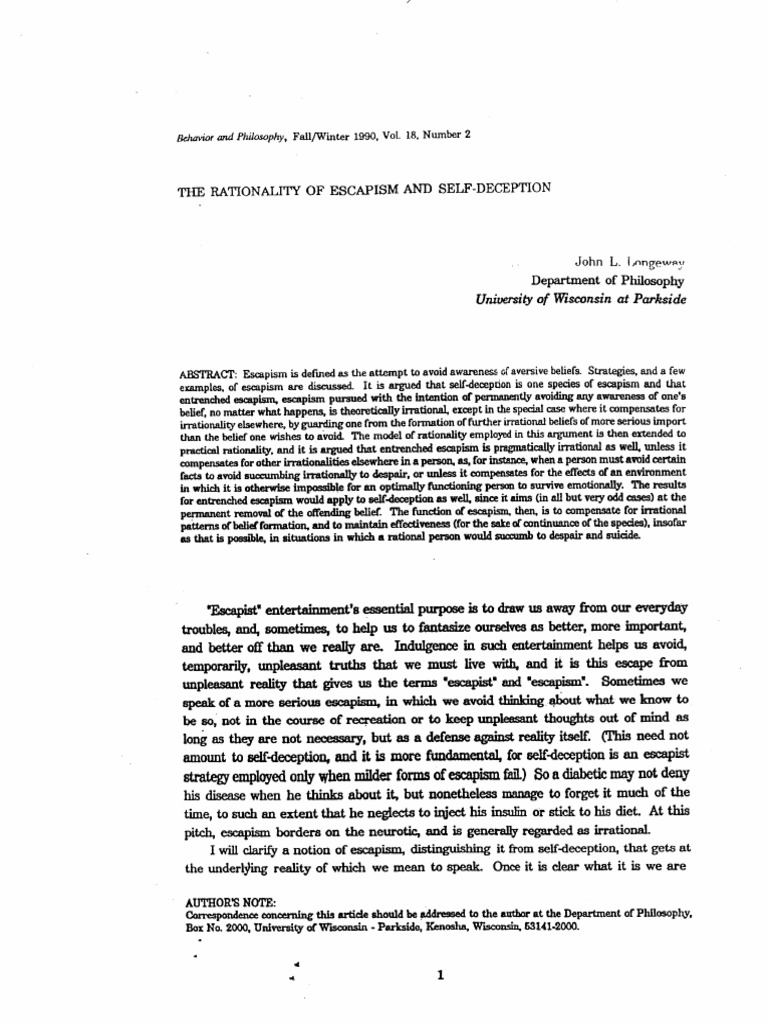 The Rationality of Escapism and Self-Deception | PDF