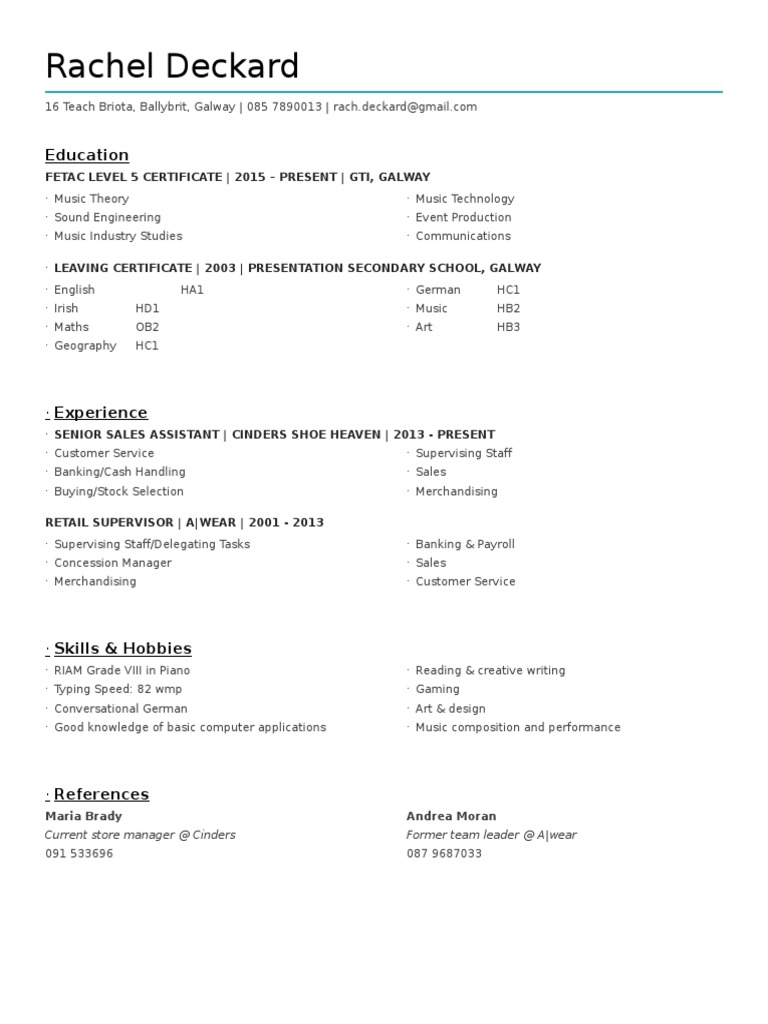 Rachel Deckard's CV and Skills Summary | PDF