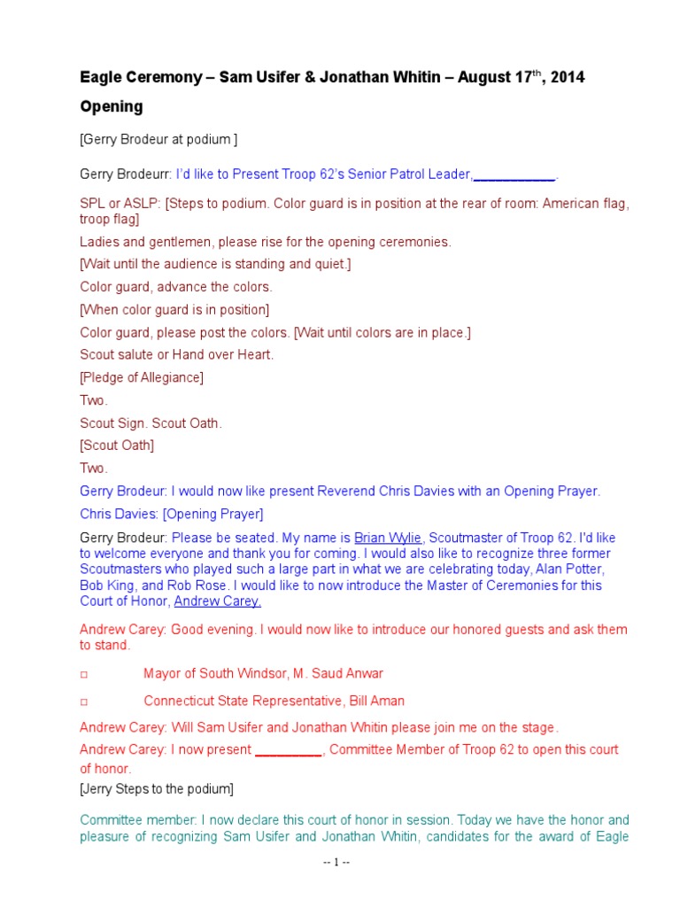 Eagle Ceremony Script | Scouting | Boy Scouts Of America | Free 30-day ...