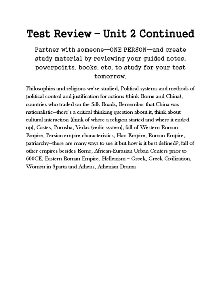 Unit 2 Test Review: Key Concepts | PDF