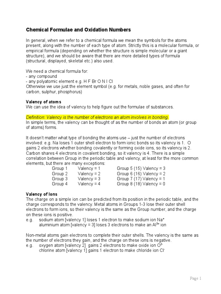 Formulae and Oxidation Numbers | PDF | Valence (Chemistry) | Redox